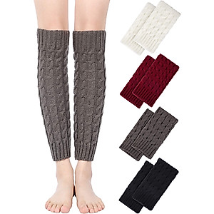 SATINIOR 4 Pairs Women Knit Leg Warmers Knitted Crochet Long Boot Socks for Winter, 4 Colors