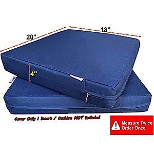 QQbed 2 Pack Outdoor Patio Chair Water-Resistant Cushion Pillow Seat Covers in Navy Blue Color 20"X18"X4" - Replacement Covers Only