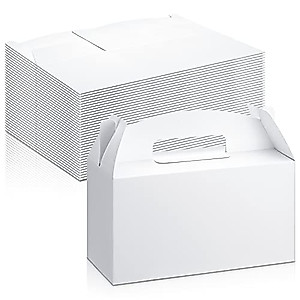 Tinlade 36 Pcs Gable Boxes Large Bulk Treat Boxes 9.5 x 5 x 5 Inches, Cardboard Gift Boxes with Handles Party Favor Boxes for Halloween Christmas Thanksgiving Gift Birthday Party Wedding (White)