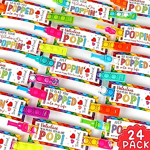 DAZONGE 24 Packs Valentines Day Gifts for Kids, POP It Bracelet Valentines Cards, Classroom Valentines, POP Fidget Toy Valentine’s Day Cards for Kids School Exchange Activity