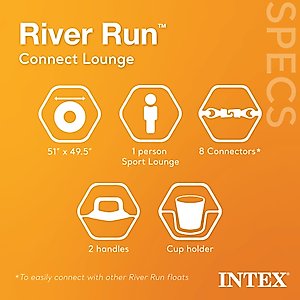 Intex River Run Connect 1 Person Inflatable Water Raft (4 Pack) Bundled with River Run II 2 Person Inflatable Floating Lounge with Cooler