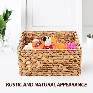 Baskets Wicker Water Hyacinth Storage Basket: Wicker Storage Bin Shelf Seagrass Rectangular Basket Woven Box Weave Organizer for Office Closet Blankets Clothes Wicker Wicker Baskets