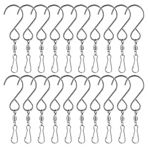 KUUQA 20 Pack Swivel Hooks Clips Wind Spinner S Hook Clips Hanging Wind Chimes Crystal Twisters Party Supplies (Silver)