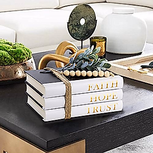 Decorative Hardcover Quote Books,Black and White Decoration Books, Farmhouse Stacked Books ,HOPE | FAITH | TRUST (Set of 3) Stacked Books for Decorating Coffee Tables and Bookshelf