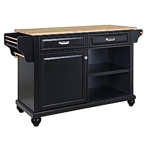 Rolling Kitchen Island Cart with 5 Universal Wheels and 5 Solid Wood Cabinet Feet,Greenguard Gold Certified,Kitchen Island with Rubberwood Drop Leaf-Mobile Kitchen Island with Storage and Drawer,Black