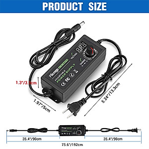 Facmogu 3V-12V 5A 60W Adjustable Power Supply with LED Display, Variable DC 3V 5V 6V 9V 12V Universal AC/DC Adapter, 100V-240V AC to DC 3-12V Switching Power Converter Multi-Voltage Regulated Adaptor