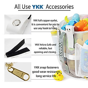 Quick Scoop Mesh Bath Toy Organizer for Tub with YKK Zipper，Multiple Ways to Hang, Ultra Large Capacity & Large Opening, Bathroom Toy Holder, Baby Bath Toys Storage Bag with 2 Side Pockets (White)