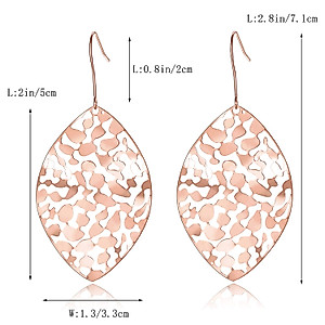 Cyan Birdee Leaf Dangle Earrings for Women Gold-plated Filigree Dropping Lightweight Fashion Jewelry, Mother's Day Gift (Rose Gold Leaf)
