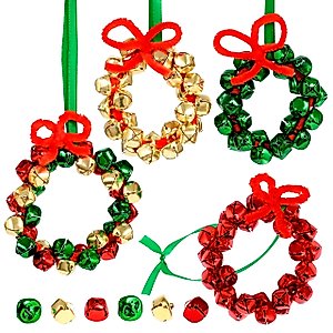READY 2 LEARN Christmas Crafts | Create Your Own Jingle Bell Wreath Ornaments | Set of 4 | DIY Ornaments for Kids | Christmas Tree Decoration | All Materials Included