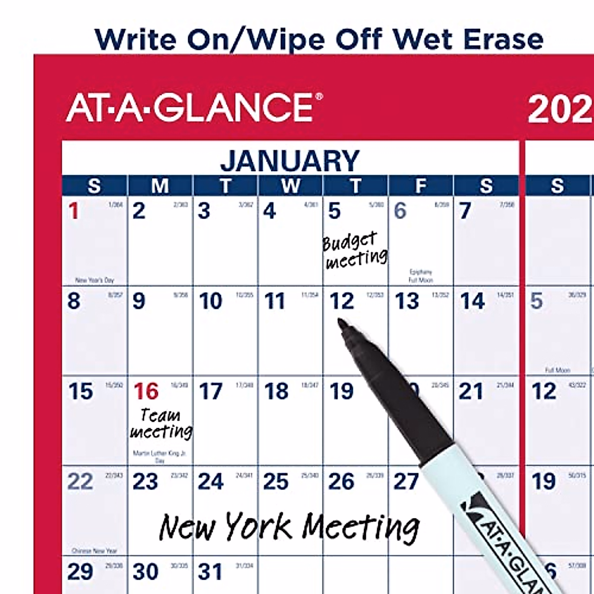AT-A-GLANCE 2023 Erasable Calendar, Dry Erase Wall Planner, 48" x 32", Jumbo, Vertical/Horizontal, Reversible (PM32628)