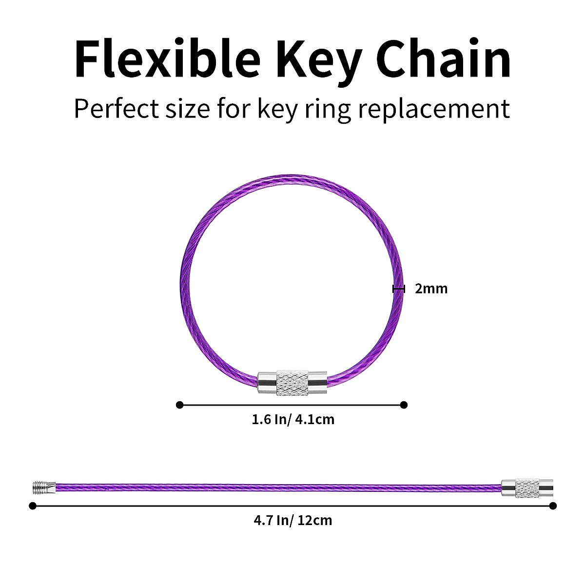 Cuttte 14PCS Key Ring Keychain - 4.7 Inches Stainless Steel Wire Key Rings for Key Chain Rings, 2mm Coated Keychain Cable Threaded Heavy Duty Luggage Tag Loops Dog Tag Ring for Collar