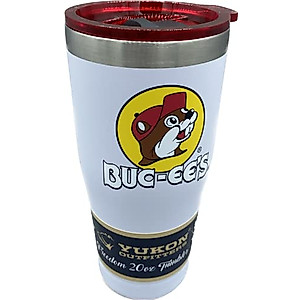Buc-ee's White Stainless Steel Freedom Tumbler With Color Logo, Double Wall Vacuum Insulated, Tinted Slide Lid, Powder Finish, 20 Ounces