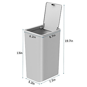 TIPGO Bathroom Trash Can with Lid, 10 Liter/ 2.6 Gallon Slim Garbage Can, Small Trash Bin Waste Basket with Pop-Up Lid for Kitchen, Bedroom, Living Room, Office (2 Pack, Grey)