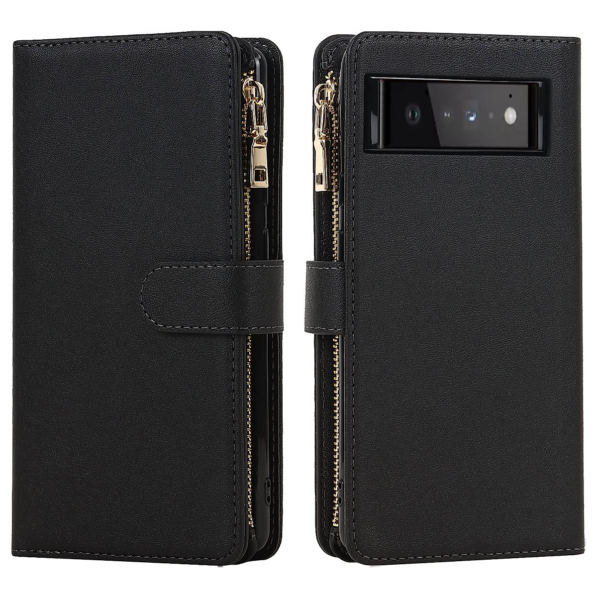 Jaorty for Google Pixel 6 Phone Case Wallet for Women Men with Crossbody Strap Lanyard,Pixel 6 Wallet Case with Card Holer,Zipper Pocket PU Leather Phone Case for Pixel 6, 6.4 Inch, Black