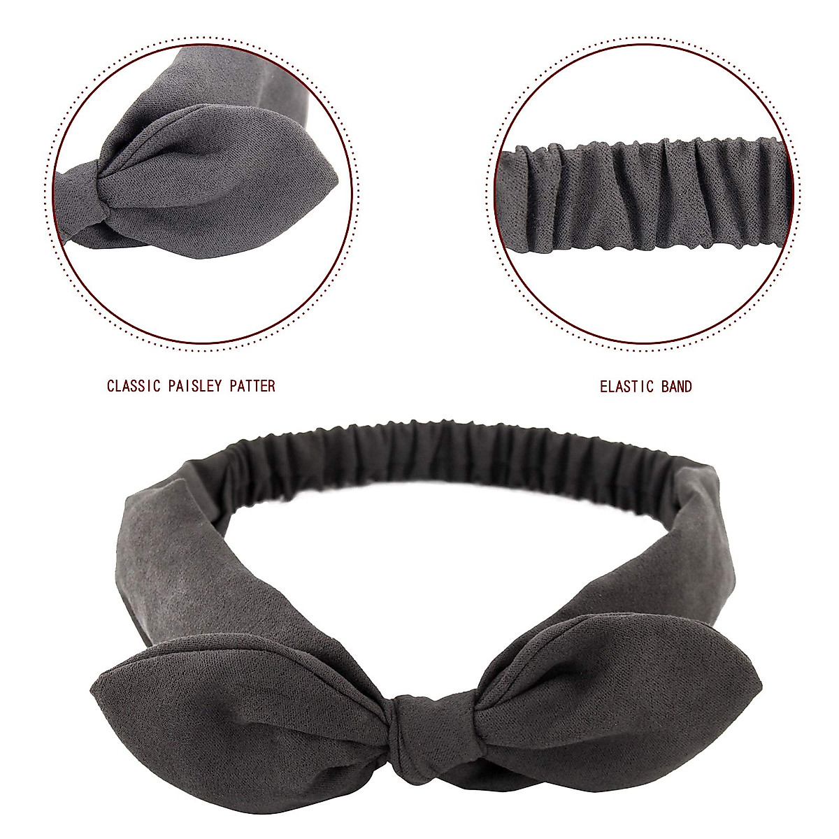 Yeshan Elastic Solid Colors Knotted Bow Fashion Headband Rabbit ears Hairband Turban Headwrap,Pack of 6