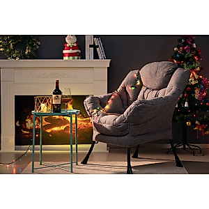 HollyHOME Modern Fabric Large Lazy Chair, Accent Oversized Comfy Reading Chair, Thick Padded Cozy Lounge Chair with Armrest, Steel Frame Leisure Sofa Chair for Living Room, Bedroom, Dorm, Stale Grey