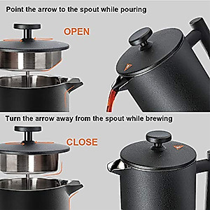 Secura French Press Coffee Maker, 304 Grade Stainless Steel Insulated Coffee Press with 2 Extra Screens, 34oz (1 Litre), Black