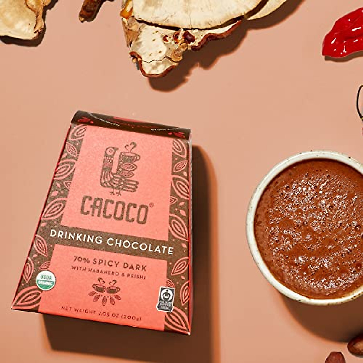 70% Spicy Dark Drinking Chocolate - Certified Organic Hot Cacao / Fair Trade Cocoa - by CACOCO (7.05 ounces) …