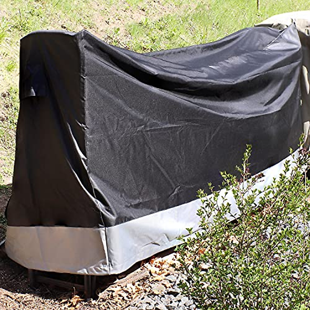 Sunnydaze Outdoor Firewood Log Rack Cover - Gray and Black - 600D Polyester with PVC Backing - 8-Foot