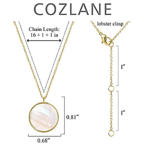 COZLANE 14k Gold Plated Mother of Pearl Shell Pendant Necklaces | Double Sided Round Pendant Necklaces Cute Pendant Necklaces for Women