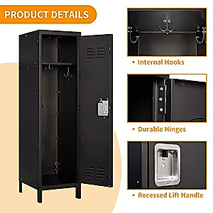 STANI Metal Locker, Metal Cabinet for Home Office, Metal Storage Locker with Doors and Shelves, Lockable File Cabinet Organizer Coat for Gym, School, Office