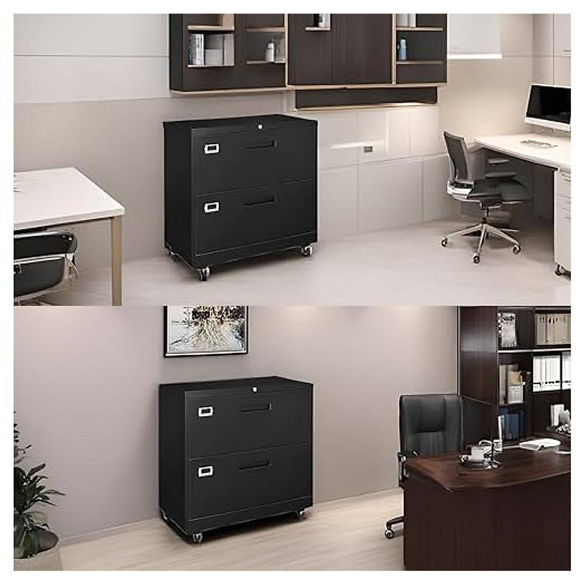 EastSideHX Metal Mobile 2-Drawer Storage Cabinet with Lock and Wheels,Vertical File Cabinet,Filing Cabinet for Home Office (Black)