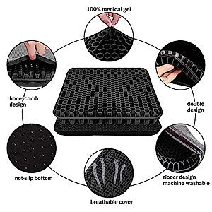 LMLMA Gel Chair Cushions,Cooling seat Cushion Honeycomb Design Super Breathable Cushion for Summer Home Office Chair Car Wheelchair (Black)