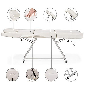 Lovpear Adjustable Massage Bed Waxing Table for Profeesioanl Tattoo Chair Eyelash Chair Salon Spa Equipment(White)