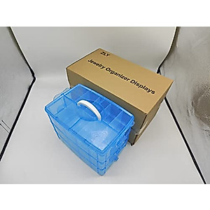 ZLY 3-Tier Demountable Plastic Jewelry Box Organizer Storage Container with Adjustable Dividers 30（Large） Grids (Blue, XL-30 Grids)