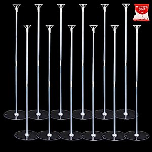 12 set 30 inch Balloon Stand Kit for Table Top with Bases and Cups Table Desktop Balloon Holder，Balloon Sticks Centerpieces Holder for Balloon Banquet for Adults/Kids Party Decoration
