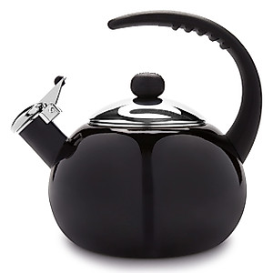 Farberware Luna Water Kettle, Whistling Tea Pot, Works For All Stovetops, Porcelain Enamel on Carbon Steel, BPA-Free, Rust-Proof, Stay Cool Handle, 2.5qt (10 Cups) Capacity (Black)