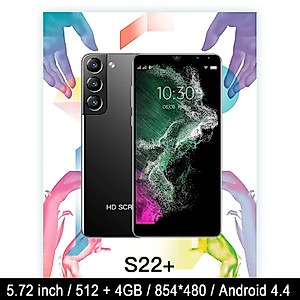 2023 Smartphone, Android Telephone S22+ 3G Smartphone Deca Core 512MB ROM 4GB RAM Mobile Phone US PLug with Earphone, Holiday Gift for Family (BLACK)