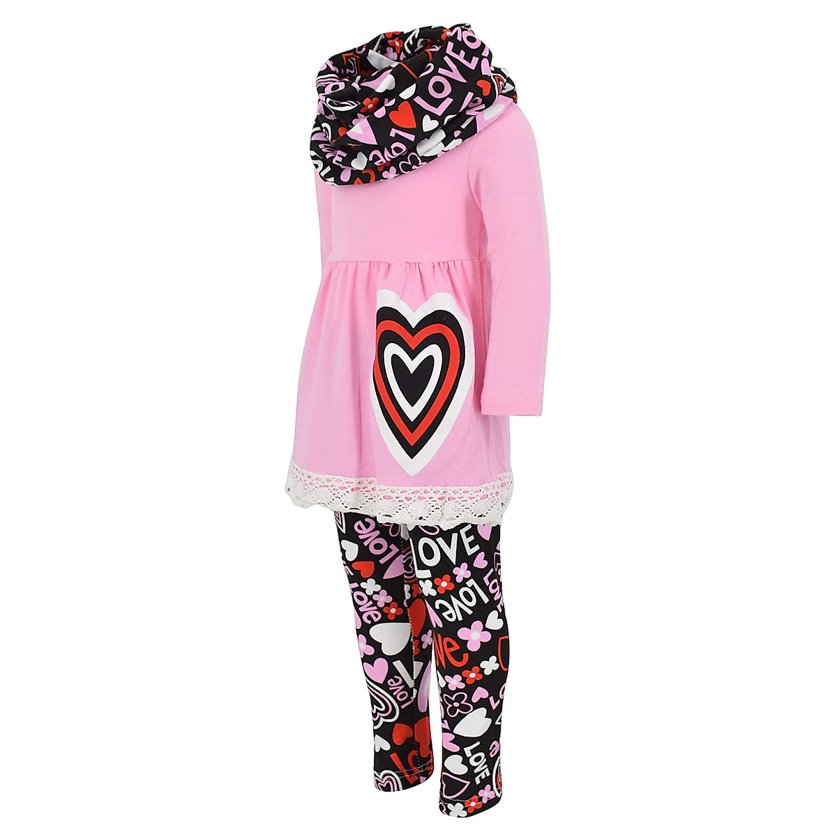 Unique Baby Girls Valentines Day Outfit Layered Heart Toddler Lace Trim Legging Set (7 Years, Pink)