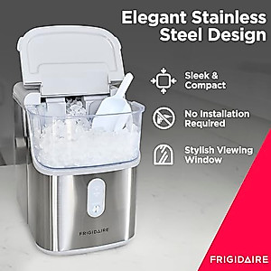 Frigidaire Countertop Crunchy Chewable Nugget Ice Maker, Compact, 33lbs per Day, Metallic Finish