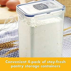 LocknLock Easy Essentials Airtight Rectangular Tall Food Storage Container 7.61 Cup, 4 Piece, Clear