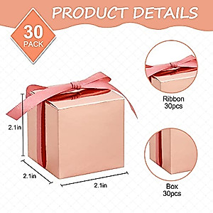 BEISHIDA Small Christmas Treat Box Rose Gold Bulk Party Favors Gift Box Wedding Favor Candy Goody Box with Ribbon for Birthday Valentine Easter Decorations Party Supplies(2.1x2.1x2.1 inch, 30pcs)