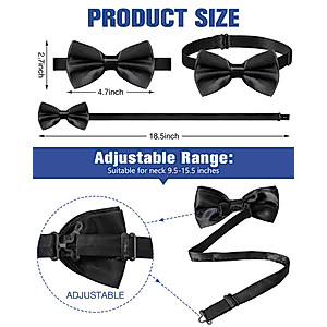 20 Pieces Bow Ties for Men, Formal Satin Solid Tuxedo Bow Ties Adjustable Length Pre Tied Bow Ties for Wedding Celebration(Black)