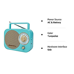 Studebaker SB2000TG Turquoise/Gold Retro Classic Portable AM/FM Radio with Aux Input Limited Edition