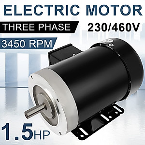 1.5HP Electric Motor 3450RPM General Purpose Three Phase Motor 56C TEFC 5/8" Shaft Diameter 2 Pole 60HZ 230/460V