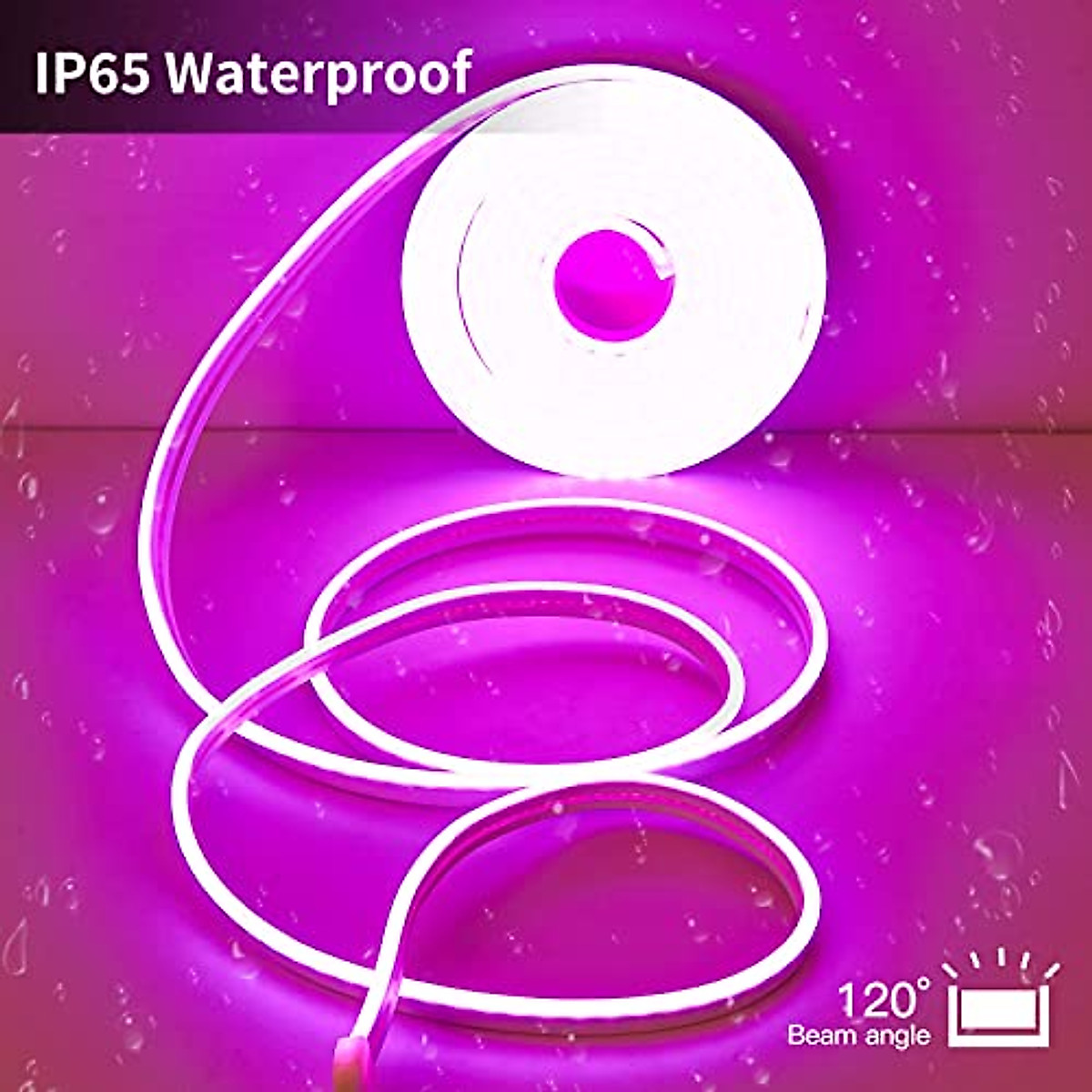 AOSUI LED Neon Rope Light 12v Pink Neon Light 12v Outdoor Strip Lights Waterproof 16.4ft led Flexible Light Strip Bendable led Light Strip Cuttable Desk Light Strip(Power Adapter Not Included)