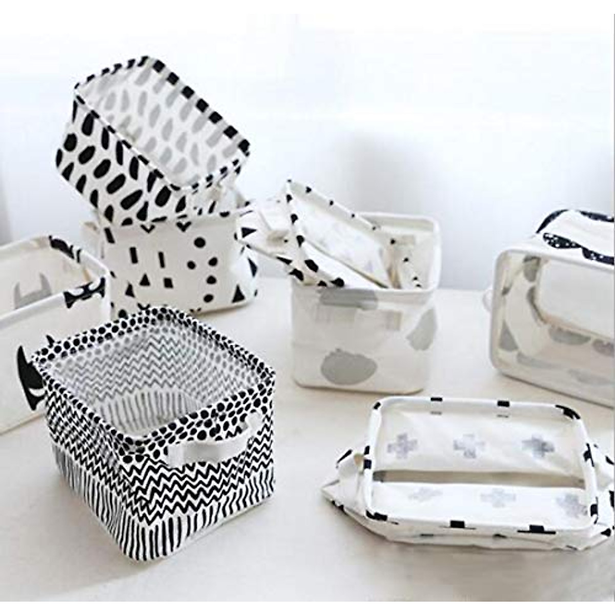 KRLIFCSL Storage Bins Foldable Geometric Storage Basket for Nursery, Kids Toys, Makeup, Small Items, Desktop Organization, Set of 4 (Black&White)