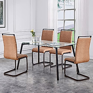BAOPIN Modern Dining Chairs Set of 4, Brown Side Dining Room Chairs, Armless Kitchen Chairs with Faux Leather Padded Seat High Back and Sturdy Chrome Legs, Chairs for Dining Room,Kitchen,Living Room