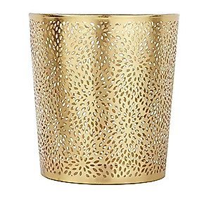 CosmoLiving by Cosmopolitan Metal Cylinder Small Waste Bin with Laser Carved Floral Design, 9" x 9" x 10", Gold