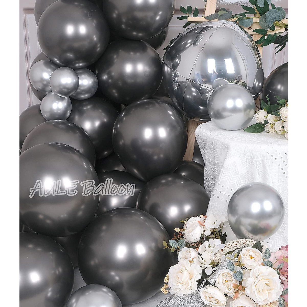 AULE Black Metallic Balloons 12 inch 50 Pcs Black Latex Balloons Chrome Helium Shiny Thicken Balloon Perfect Party Decoration for Happy Birthday Bridal Shower Graduation