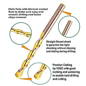 Masonry Drill Bit Set 1/8 in. Carbide Tip Golden Flute Drill Concrete Stone Bricks-20Pcs