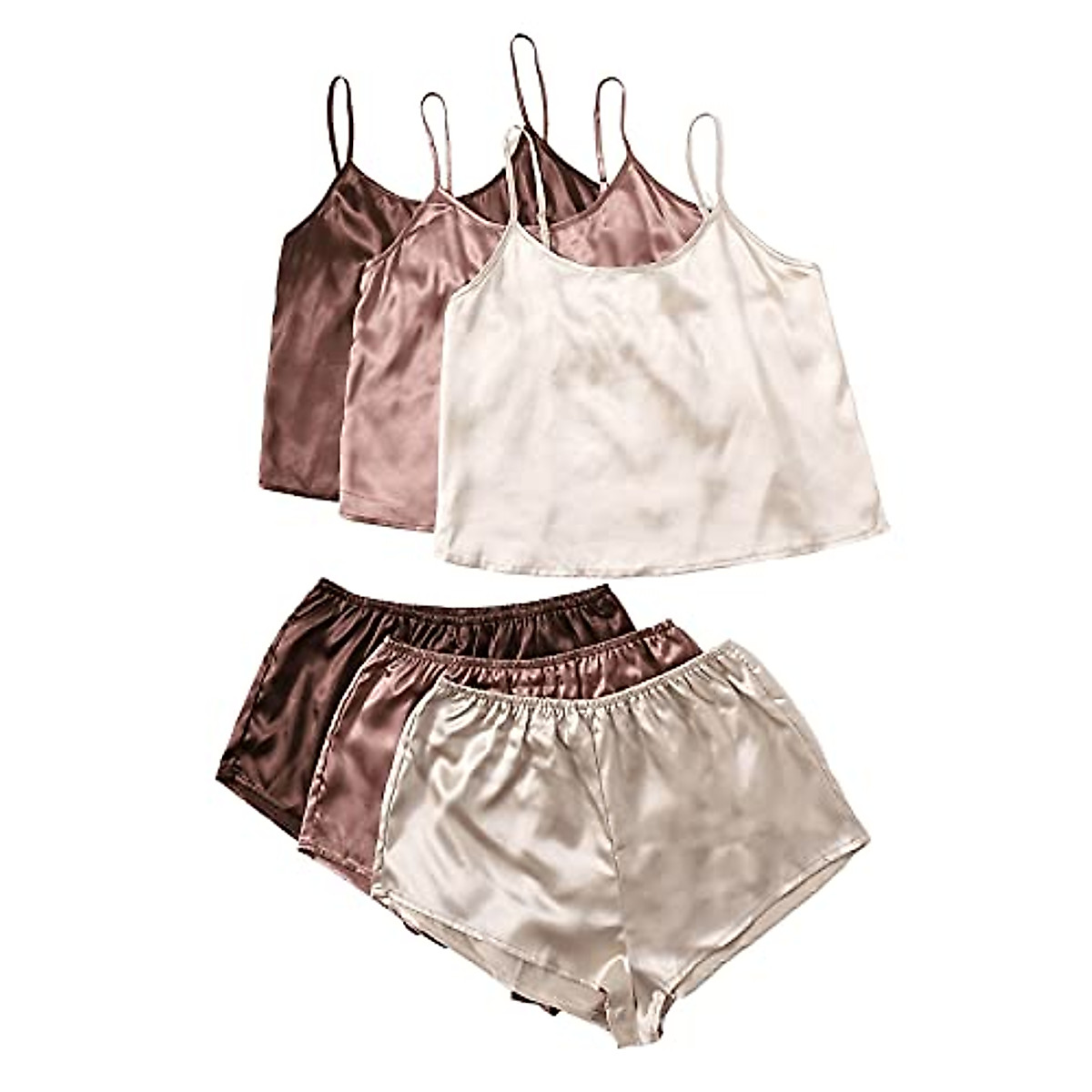 SheIn Women's 3 Sets Satin Pajama Set Sleeveless Crop Cami and Elastic Waist Shorts Sleepwear Lounge Set Black X-Large