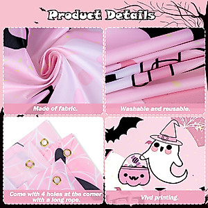 DPKOW Pink Happy Halloween Backdrop Banner, Extra Large Pink Halloween Birthday Party Decorations Girls Kid Black Pink Halloween Decorations Background for Halloween Baby Shower Boo Day, 70.8×43.3inch