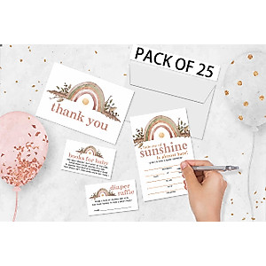 Rainbow Baby Shower Invitation Set, Books For Baby, Thank You, Diaper Raffle, Rainbow Fill In Invites Cards, Each Design 25 Cards & Envelopes (Total 100 Cards) – (bb001-taozhuang)