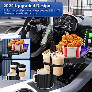 wranzgao Car Cup Holder Extender Tray，4-in-1 Removable Car Food Tray，Three Cup Holders and Width Adjustable Swivel Phone Holder ，Additional widening Pads Make it Suitable for Most car Models. (AZ002)