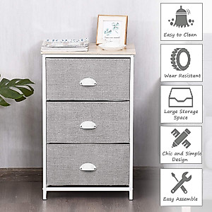 Giantex Dresser Storage Tower Nightstand W/Fabric Drawers, Sturdy Steel Frame and Wood Top Organizer Unit for Bedroom, Living Room, Entryway,Closets End Table Storage Unit (29’’(H), White)